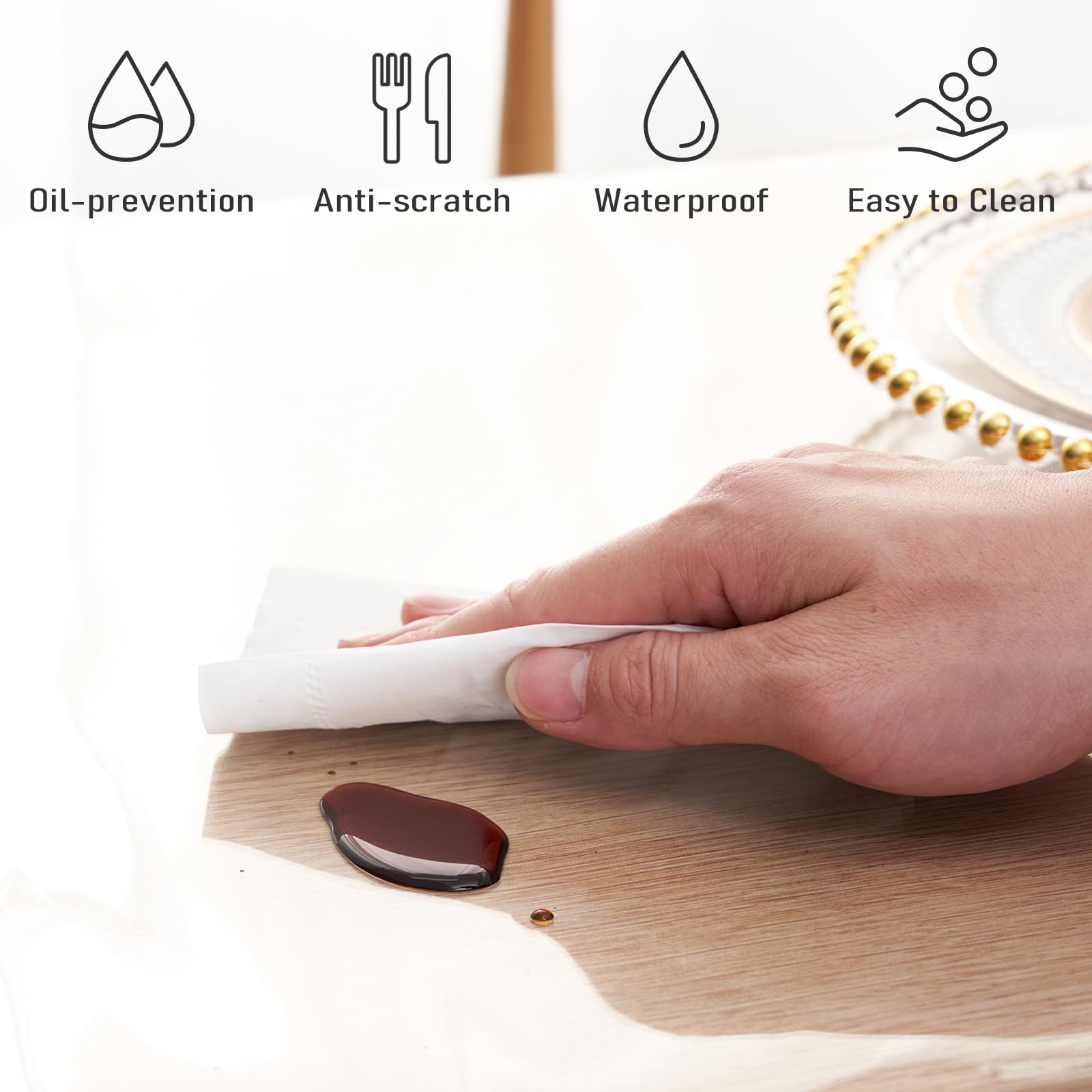 42x78 Inch Clear Table Cover Protector 1.5mm Thick PVC Water Resistant Rectangle Plastic Non-Slip Table Pad for Wooden Table Kitchen Dining Room