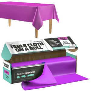 tablecloth roll – 54" x 110' purple premium plastic table cloths with cutter box - cut to size - decorative rectangle table cover smooth tablecloth - disposable table cloths for parties, weddings.