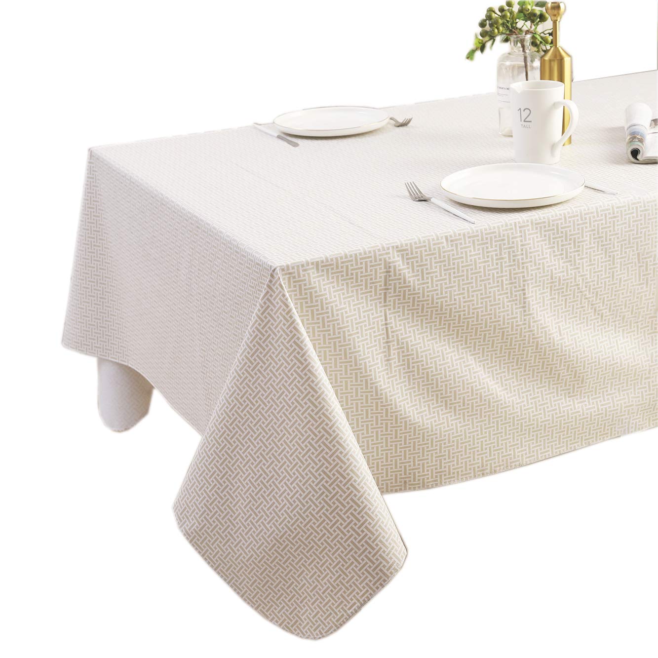 Vinyl Tablecloth with Flannel Backed Waterproof Oil-Proof PVC Table Cloth Wipeable Spill-Proof Plastic Table Cover for Indoor and Outdoor(Weave, 60 x 60 Inch Square)