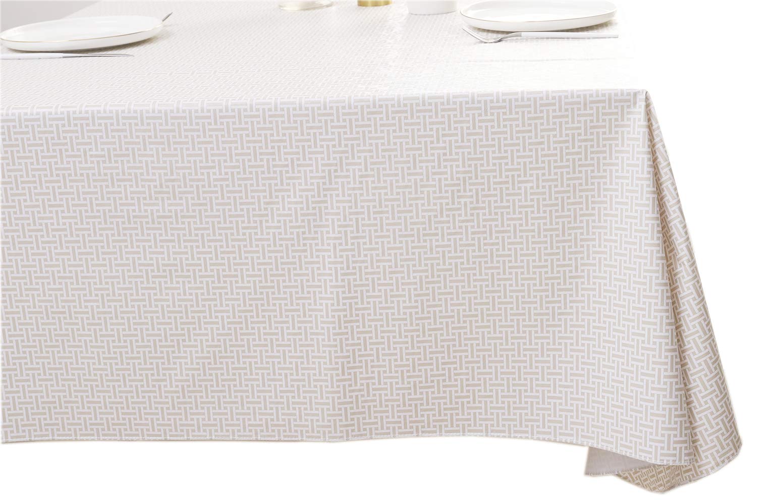 Vinyl Tablecloth with Flannel Backed Waterproof Oil-Proof PVC Table Cloth Wipeable Spill-Proof Plastic Table Cover for Indoor and Outdoor(Weave, 60 x 60 Inch Square)