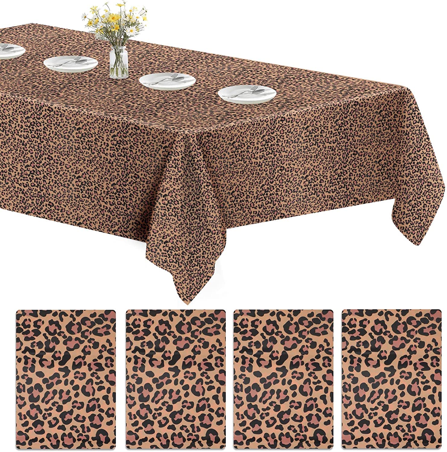 GoodSing 4 PCS Disposable Plastic Tablecloth, Table Cover for Kitchen Dinning Rectangle Tablecloths for Thanksgiving Christmas Wedding Parties Birthdays Home Decoration Leopard Print…