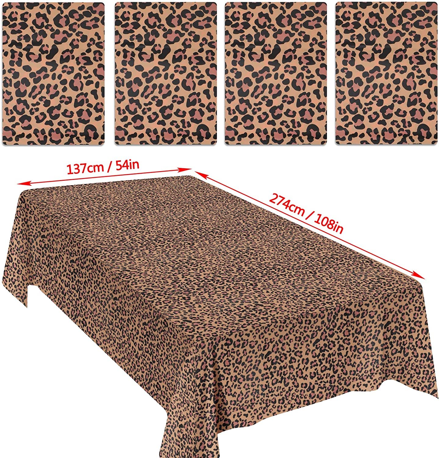 GoodSing 4 PCS Disposable Plastic Tablecloth, Table Cover for Kitchen Dinning Rectangle Tablecloths for Thanksgiving Christmas Wedding Parties Birthdays Home Decoration Leopard Print…