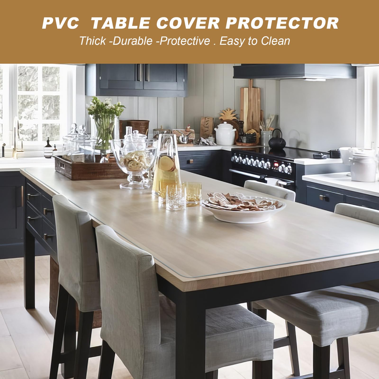 Vicwe 36 x 72 Inch Clear Table Cover Protector,1.5 mm Thick Single-Sided Frosted Clear Desk Pad Mat, Rectangle Waterproof Table Top Protector, Scratch Proof and Easy Cleaning for Dining Room Table