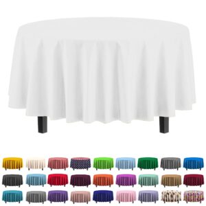 exquisite 6-pack premium plastic tablecloth 84in. round plastic table cover - white