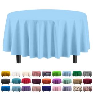 exquisite 12-pack premium plastic tablecloth 84in. round table cover - light blue