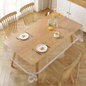 meioro Clear PE Tablecloths Protector Waterproof/Oil-Proof Table Cover Plastic Table Pads Rectangle Transparent Tablcloth Suitable for Indoor and Outdoor (Transparent -Lace, 59 x 59 Inch)