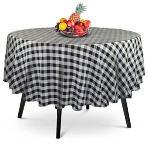 14 pack premium round checkered black plastic tablecloth - 84 x 84 in. disposable round plastic table cloth - decorative round table cover smooth table cover - disposable table cloths for parties use