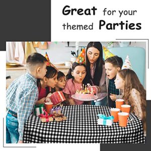 14 Pack Premium Round Checkered Black Plastic Tablecloth - 84 x 84 in. Disposable Round Plastic Table Cloth - Decorative Round Table Cover Smooth Table Cover - Disposable Table Cloths For Parties Use