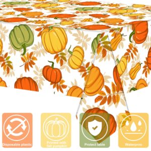 peony man 2 Pieces Fall Pumpkin Plastic Tablecloth Disposable Table Covers Autumn Leaf Rectangle Tablecloths Thanksgiving Harvest Party Cover for Dining Kitchen Decor, 54 x 108 Inch