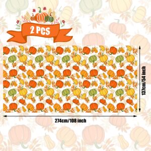 peony man 2 Pieces Fall Pumpkin Plastic Tablecloth Disposable Table Covers Autumn Leaf Rectangle Tablecloths Thanksgiving Harvest Party Cover for Dining Kitchen Decor, 54 x 108 Inch