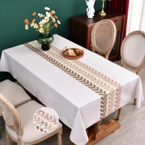 zobesta vinyl tablecloths for rectangle tables, plastic tablecloth table cover waterproof, vinyl table cloth rectangle table for kitchen and outdoor (55 x 102 inch, 8-10 seats, beige leaf)