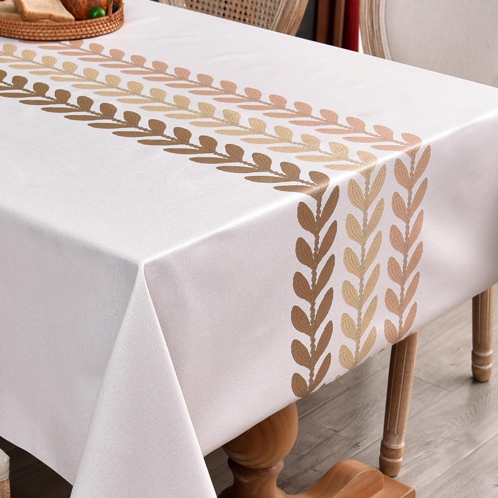 Zobesta Vinyl Tablecloths for Rectangle Tables, Plastic Tablecloth Table Cover Waterproof, Vinyl Table Cloth Rectangle Table for Kitchen and Outdoor (55 x 102 Inch, 8-10 Seats, Beige Leaf)