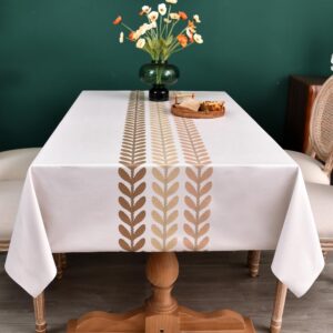 Zobesta Vinyl Tablecloths for Rectangle Tables, Plastic Tablecloth Table Cover Waterproof, Vinyl Table Cloth Rectangle Table for Kitchen and Outdoor (55 x 102 Inch, 8-10 Seats, Beige Leaf)