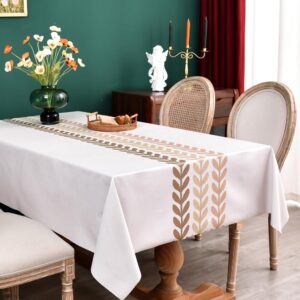 Zobesta Vinyl Tablecloths for Rectangle Tables, Plastic Tablecloth Table Cover Waterproof, Vinyl Table Cloth Rectangle Table for Kitchen and Outdoor (55 x 102 Inch, 8-10 Seats, Beige Leaf)