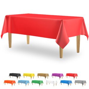 5 pack premium red plastic tablecloth - 108 x 54 in. disposable rectangle plastic table cloth - decorative rectangle table cover smooth tablecloth - disposable table cloths for parties, weddings.