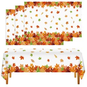 unittype thanksgiving fall leaf tablecloth disposable autumn maple leaf table cover rectangle plastic fall leaf table cloth for thanksgiving table decoration supplies, 87 x 54 inch (3 pcs)