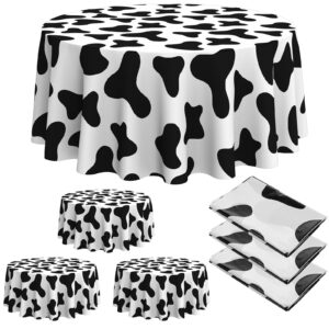 oudain 6 pcs 84'' cow tablecloth round tablecloth plastic washable table cloth disposable stain resistant table cover for picnic camping party xmas kitchen dining table(black, simple style, 6 pcs)