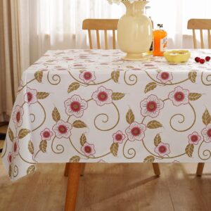 sastybale vinyl tablecloth with flannel backing rectangle 60 x 120 inch, 100% water & oil proof plastic tablecloths, elegant floral pvc table cover for spring, summer, party, indoor, outdoor