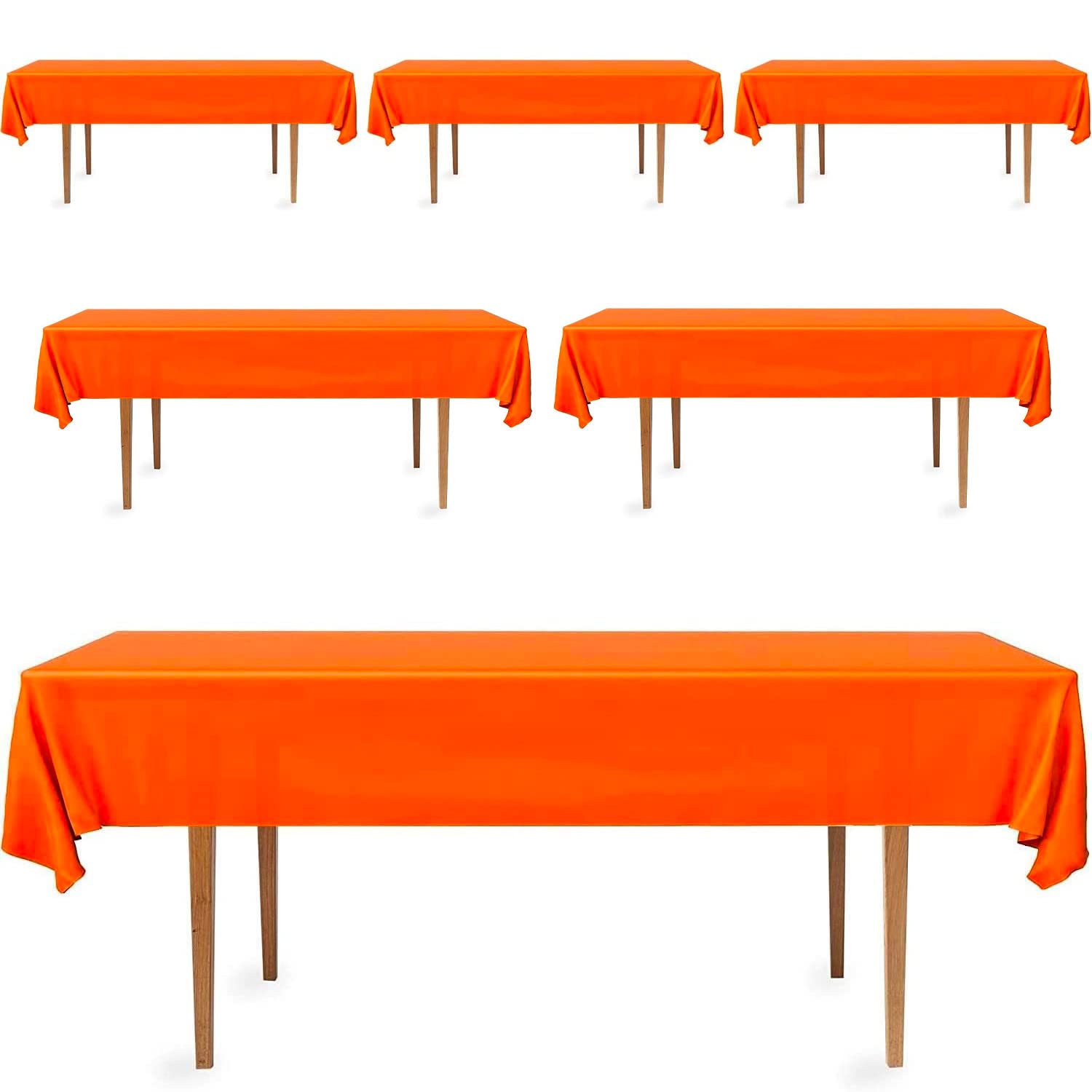 DecorRack 6 Pack Rectangular Tablecloths BPA-Free Plastic, 54 x 108 inch, Dining Table Cover Cloth, Orange (6 Pack)