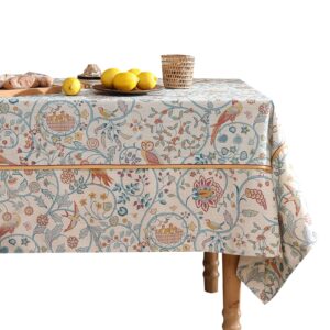 patdrea floral linen table cloth durable breathable tabletop cover dacorative kitchen dining tablecloth for rectangular square tables for parties,holiday 63"x 94"