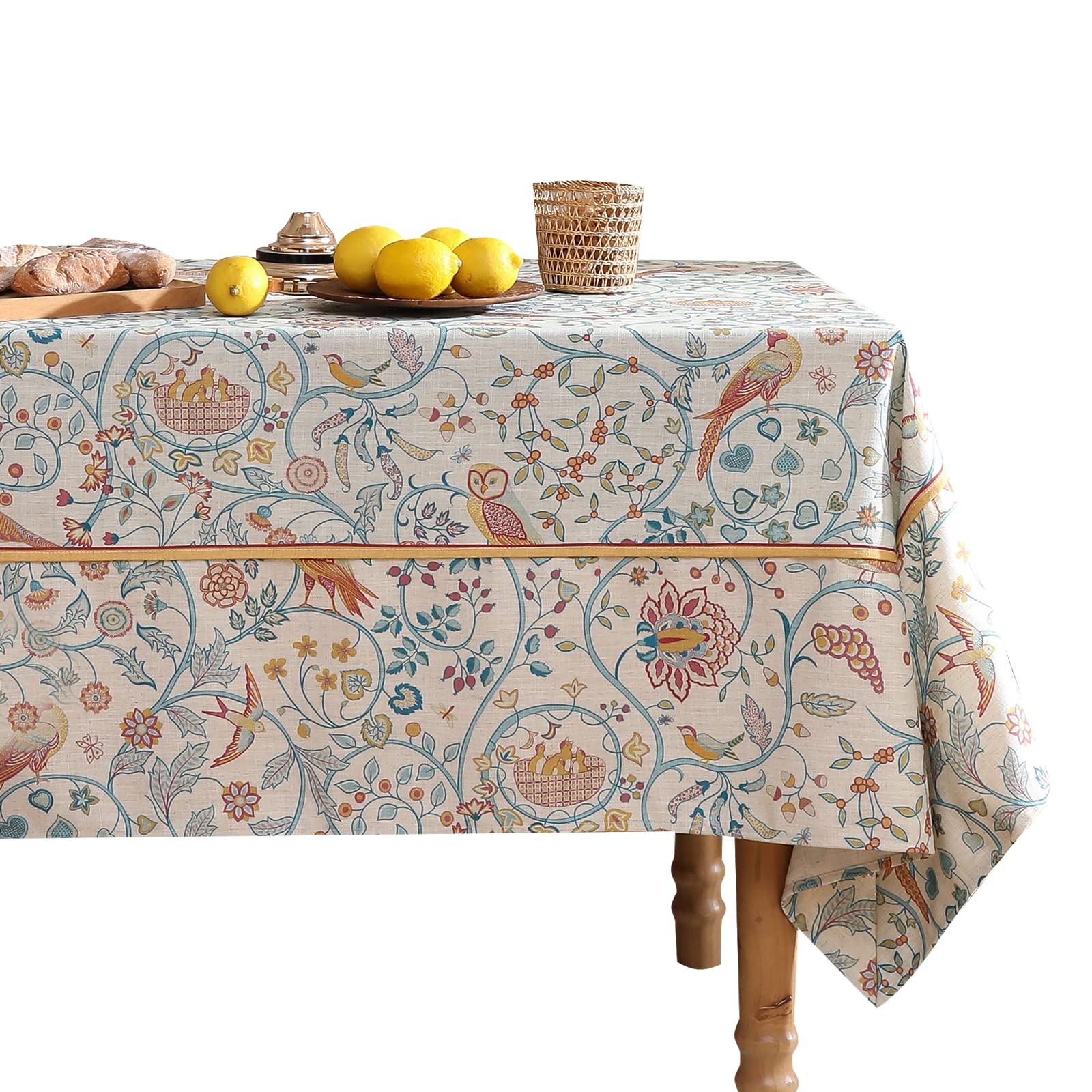 patdrea Floral Linen Table Cloth Durable Breathable Tabletop Cover Dacorative Kitchen Dining Tablecloth for Rectangular Square Tables for Parties,Holiday 63"x 94"