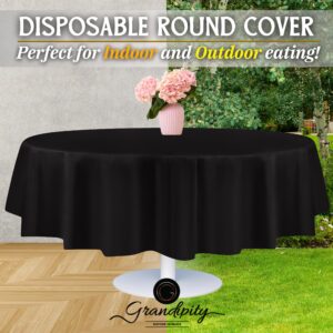 Grandipity Black 84" Decorative Round 12 Pack Premium Disposable Plastic Tablecloth 84 Inch Decorative Round Table Cover