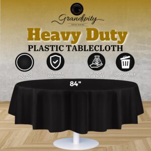 Grandipity Black 84" Decorative Round 12 Pack Premium Disposable Plastic Tablecloth 84 Inch Decorative Round Table Cover