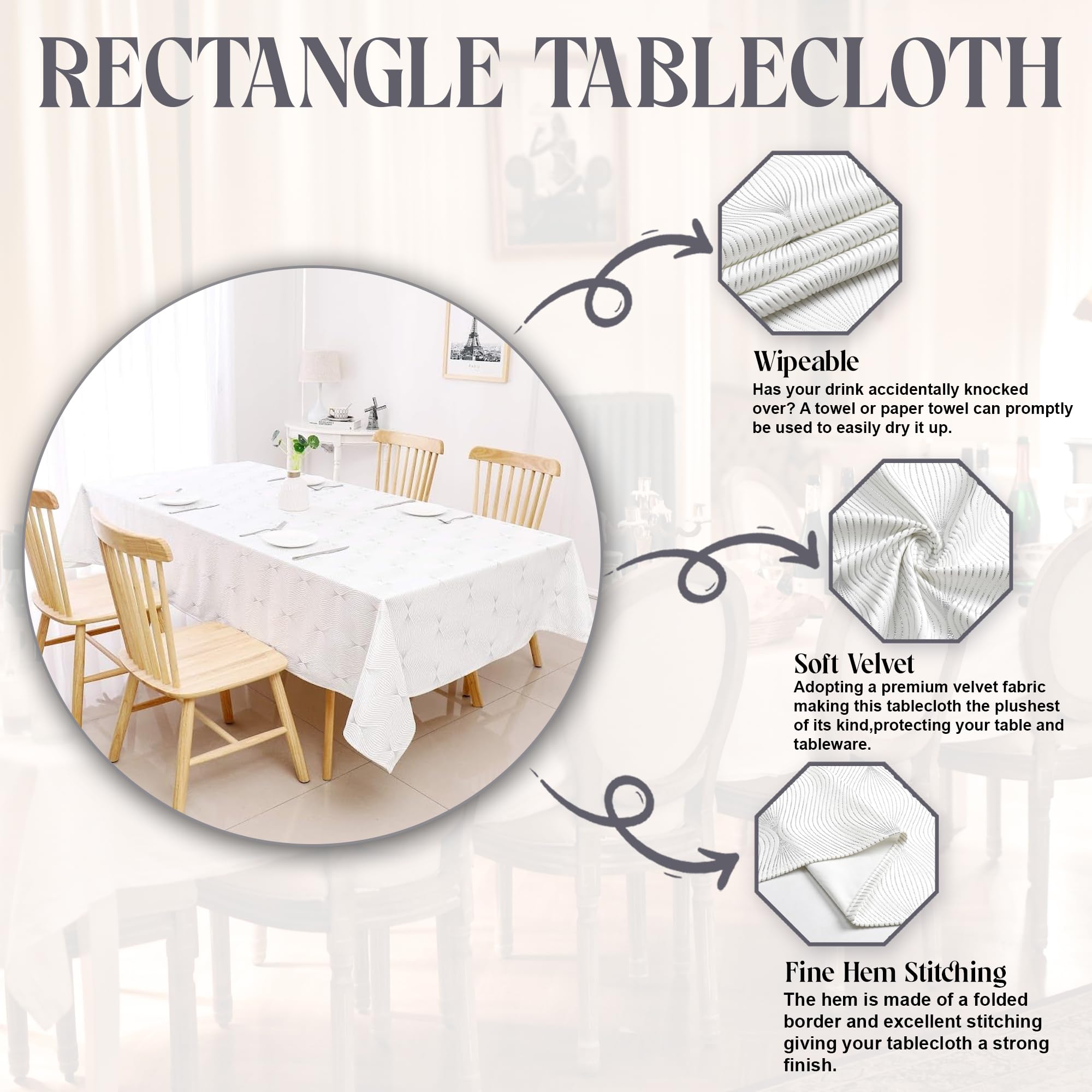 Majestic Giftware Velvet Tablecloths for Rectangle Tables | (70/160) - TC1409 Silver Infinity Print Hem Stitch Dining Table Cover | Decorative Washable Rectangle Tablecloth for Kitchen, Dinning, Party