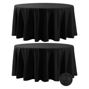 fokitut 2 pack waterproof round tablecloth, 120 inch, stain resistant and wrinkle polyester table cloth, fabric table cover for kitchen dining, wedding, party, holiday dinner-black