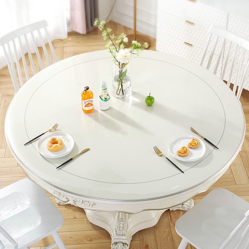 58 Inch Dia Round Crystal Clear Plastic Table Protector Cover Wipeable Circle Vinyl PVC Tablecloth Dining Table Pad Wood Glass Marble Furniture Desktop Protector Tabletop Countertop Protective Cover