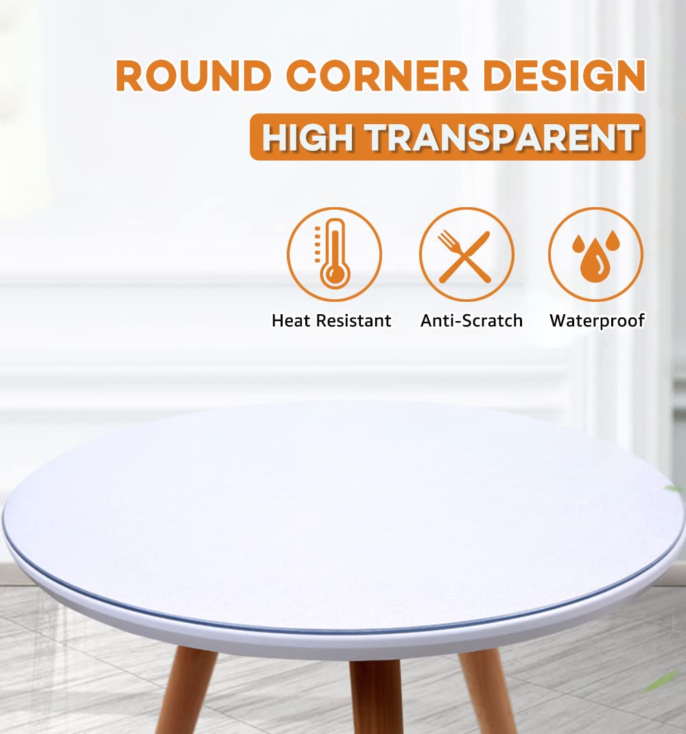 58 Inch Dia Round Crystal Clear Plastic Table Protector Cover Wipeable Circle Vinyl PVC Tablecloth Dining Table Pad Wood Glass Marble Furniture Desktop Protector Tabletop Countertop Protective Cover