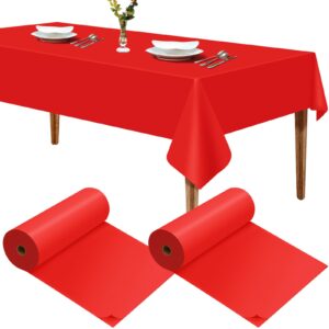 preboun 2 pcs disposable plastic table cover roll 40 inch x 100 ft plastic tablecloth roll disposable table cover, plastic table cloth for wedding banque party decorations(red)