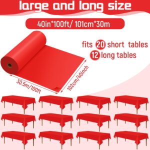 Preboun 2 Pcs Disposable Plastic Table Cover Roll 40 Inch x 100 ft Plastic Tablecloth Roll Disposable Table Cover, Plastic Table Cloth for Wedding Banque Party Decorations(Red)