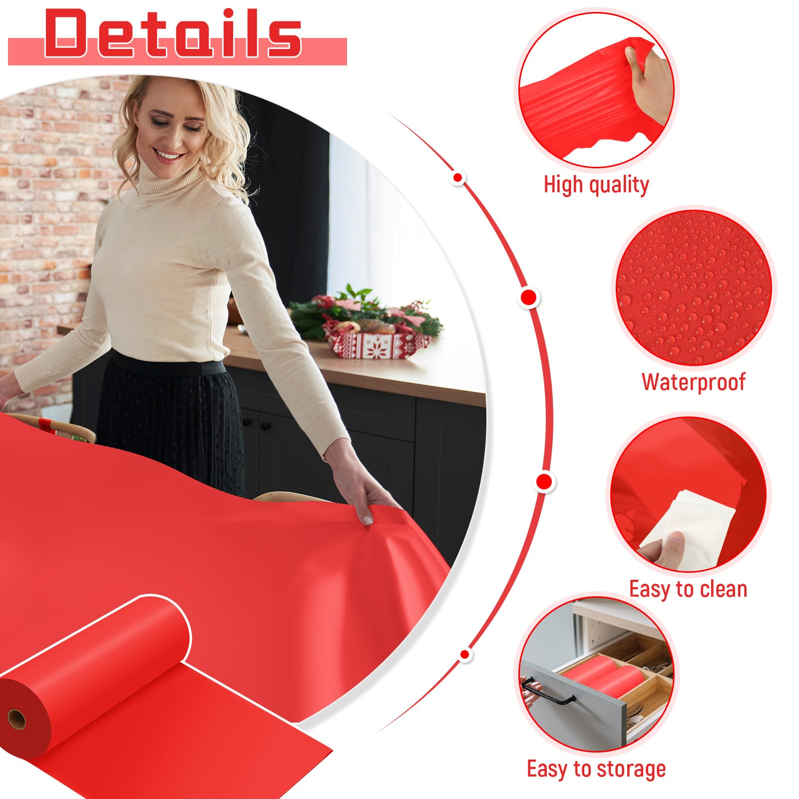 Preboun 2 Pcs Disposable Plastic Table Cover Roll 40 Inch x 100 ft Plastic Tablecloth Roll Disposable Table Cover, Plastic Table Cloth for Wedding Banque Party Decorations(Red)