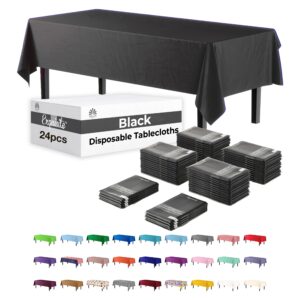 exquisite 24-pack black plastic table cloth - 54in. x 108in. disposable tablecloth for parties - rectangle tablecloth - disposable table cloths for parties - plastic table cover for picnics