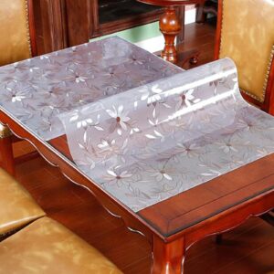 table cover protector xxiojun transparent tablecloth protector with plant pattern, pvc waterproof/oil-proof rectangle plastic clear sheet table cover, kitchen & dining room