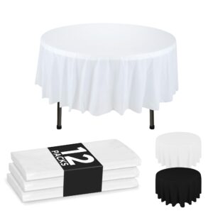 norzee tablecloth, 12-pack white plastic round 84", disposable for parties