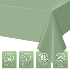 12Pack Sage Green Plastic Tablecloths for Rectangle Tables, Light Green Disposable Tablecloth, Waterproof Sage Green Table Cover for Birthday Bridal Wedding Baby Shower Party Decoration, 54 X 108Inch