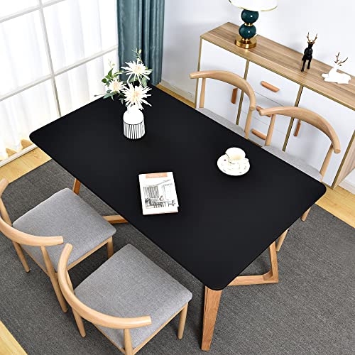 Fitted Rectangle Table Topper Cover Spandex Stretchable Cocktail Tablecloth Black Table Cover Cap with Elastic Edge 42 x 72 inch