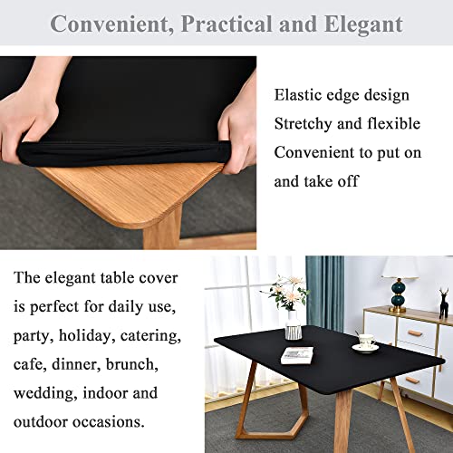 Fitted Rectangle Table Topper Cover Spandex Stretchable Cocktail Tablecloth Black Table Cover Cap with Elastic Edge 42 x 72 inch