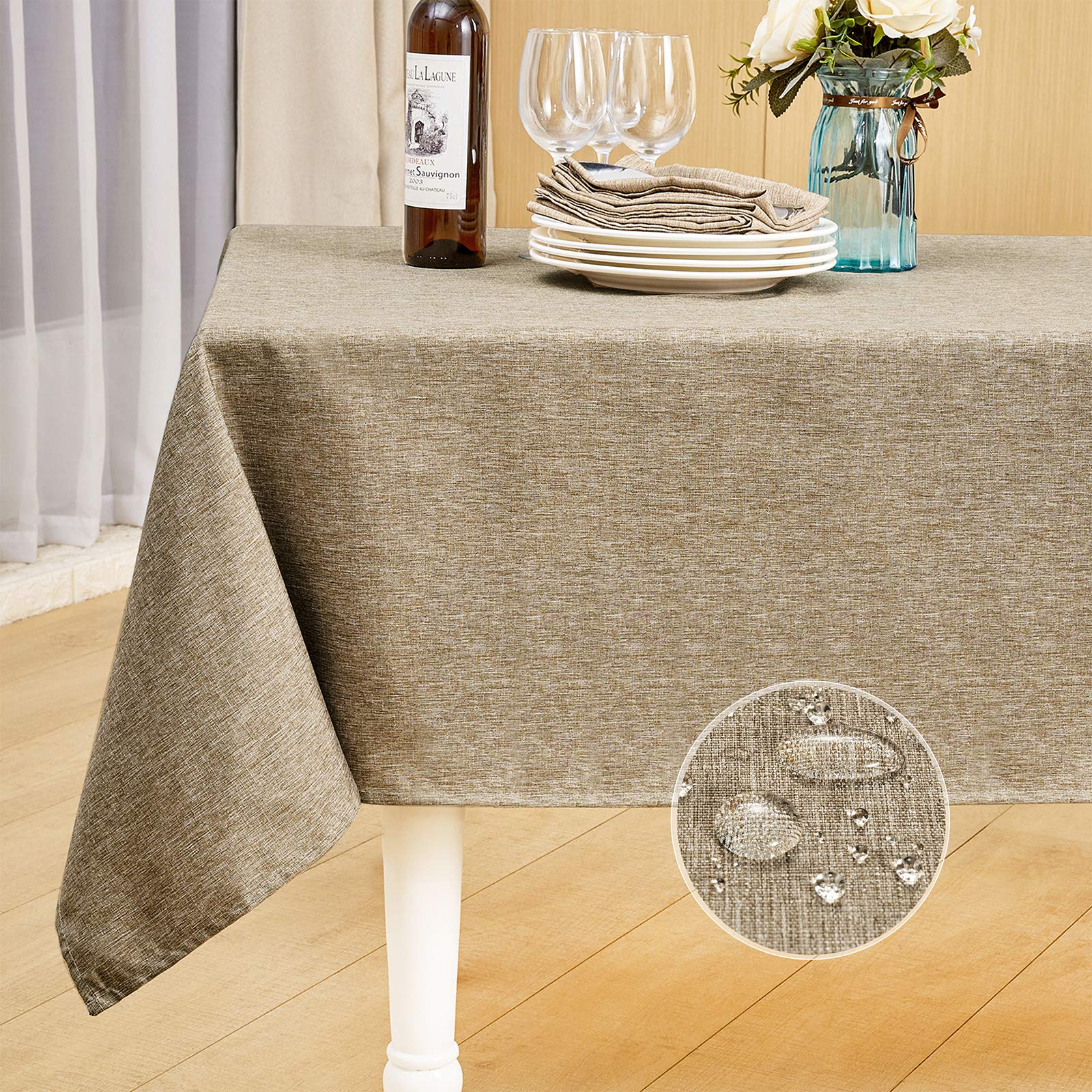 Mebakuk Rectangle Table Cloth Linen Farmhouse Tablecloth Waterproof Anti-Shrink Soft and Wrinkle Resistant Decorative Fabric Table Cover for Kitchen (Mocha, 52" x 70" (4-6 Seats))