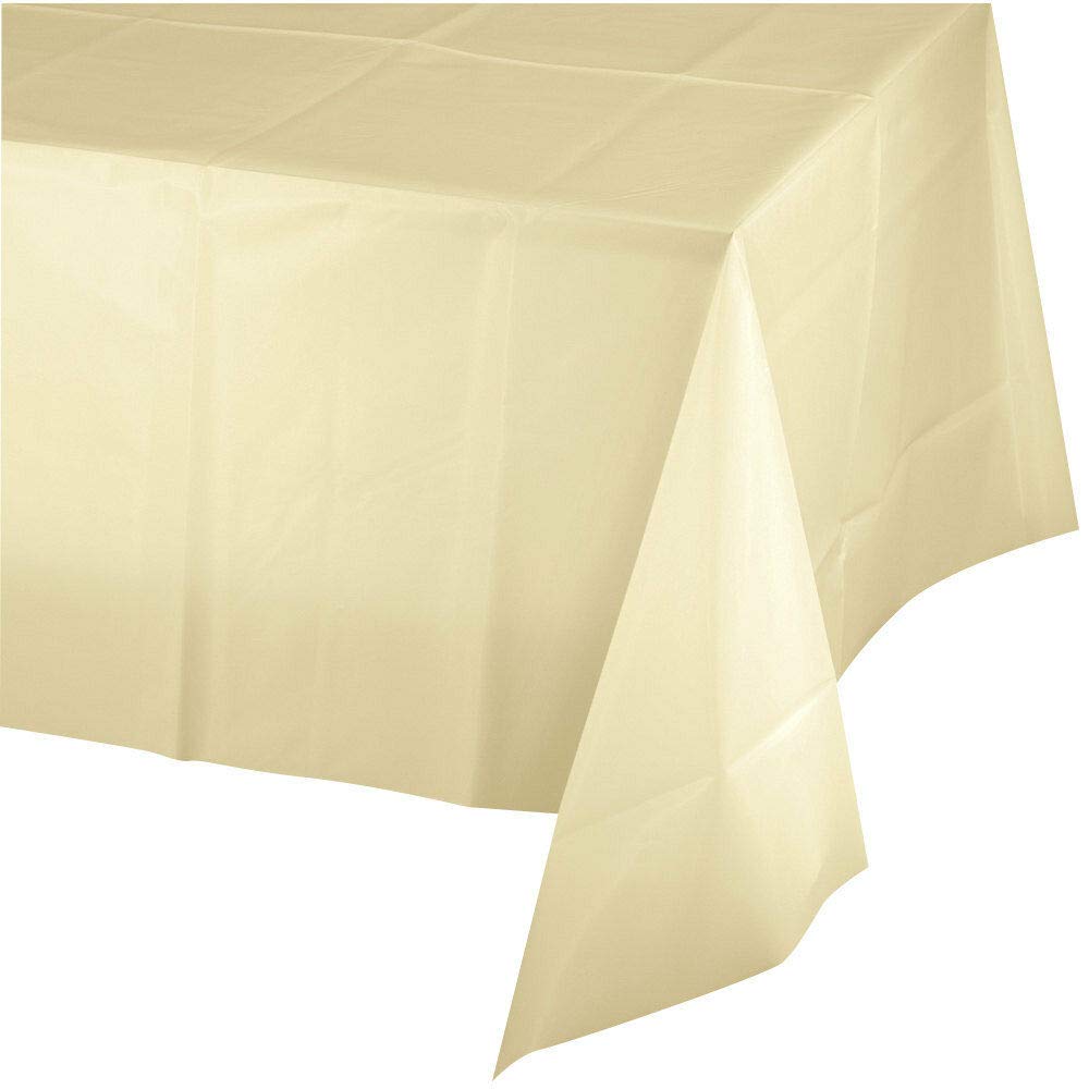 ROYAL7 3 Pack Ivory, Rectangle Disposable Plastic Tablecloth for Picnic, Birthday, BBQ, Party, Wedding (Ivory, Rectangle, 54in. X108in.)