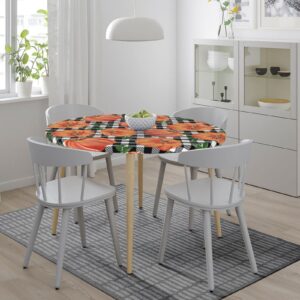 Fiokroo Autumn Pumpkins Checkerboard Tablecloth with Elastic Edge, Round Table Cloth Happy Thanksgiving Washable Reusable Table Cover for Kitchen Dining Party Picnic, Small