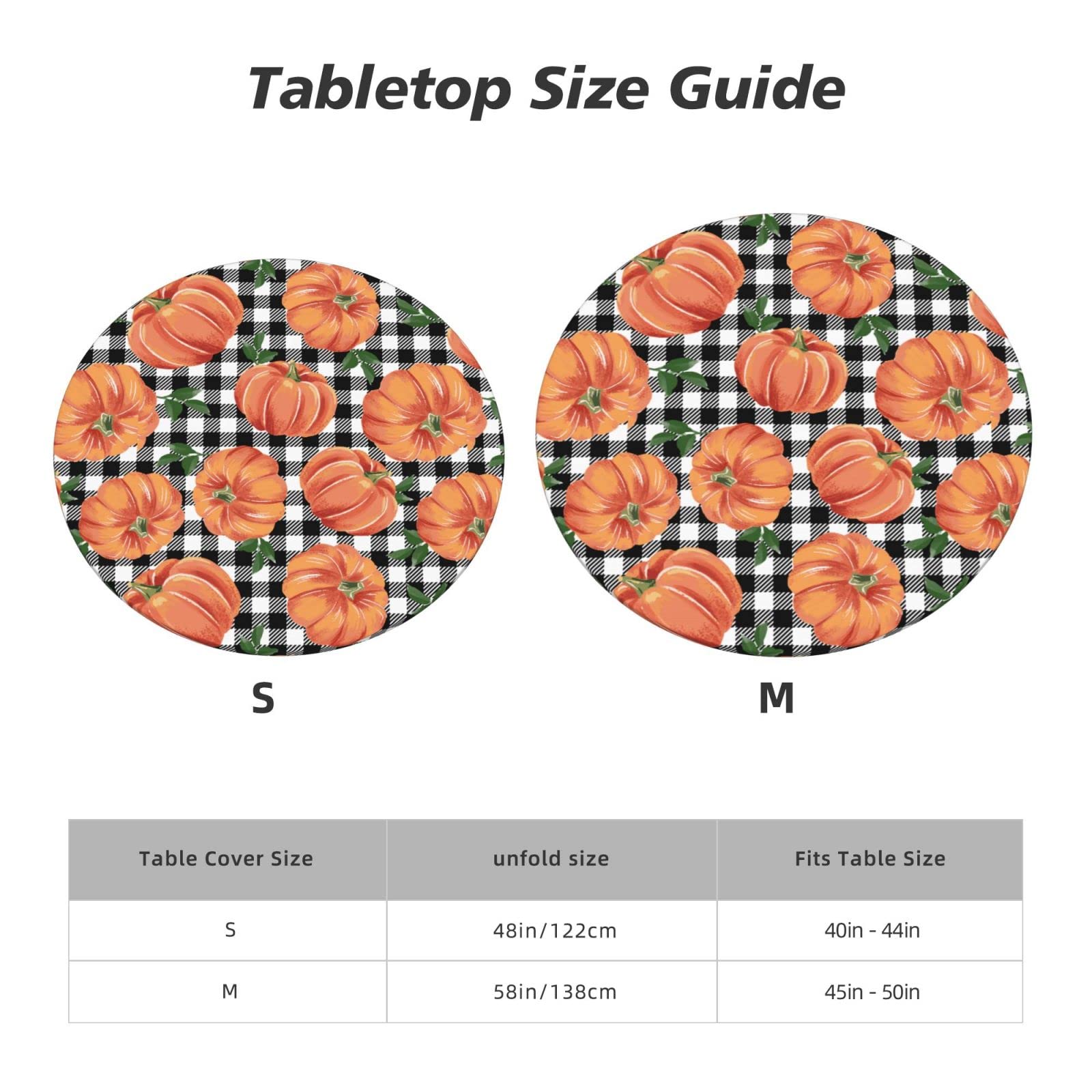 Fiokroo Autumn Pumpkins Checkerboard Tablecloth with Elastic Edge, Round Table Cloth Happy Thanksgiving Washable Reusable Table Cover for Kitchen Dining Party Picnic, Small