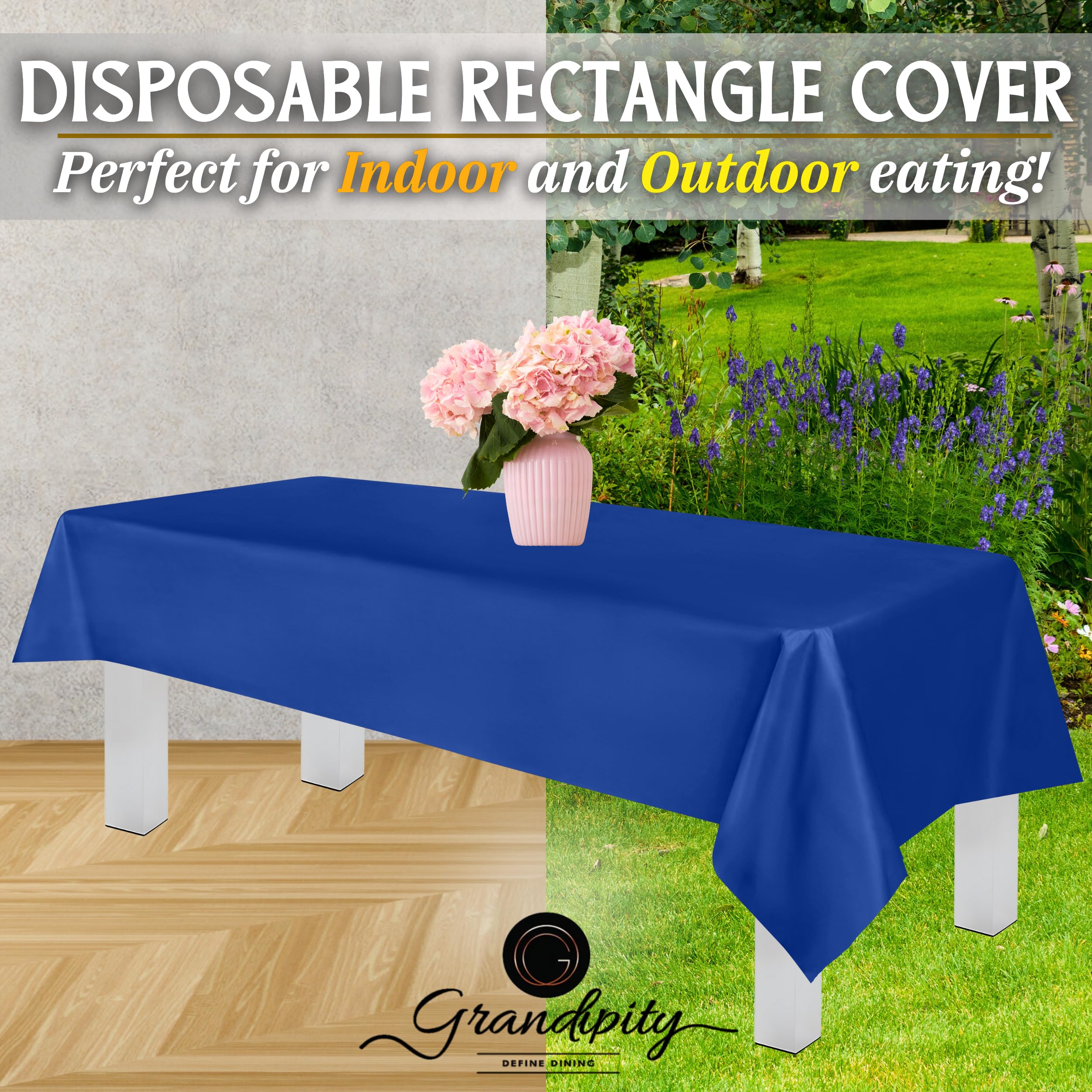 Grandipity Blue Plastic Table Cloth Disposable (6 Pk) 54in x 108in Plastic Tablecloths for Rectangle Tables - Premium Party Table Cloths Disposable for 6ft to 8ft Rectangle Tables