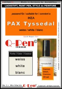 q-pen original touch-up paint for ikea pax tyssedal white - paint pen by