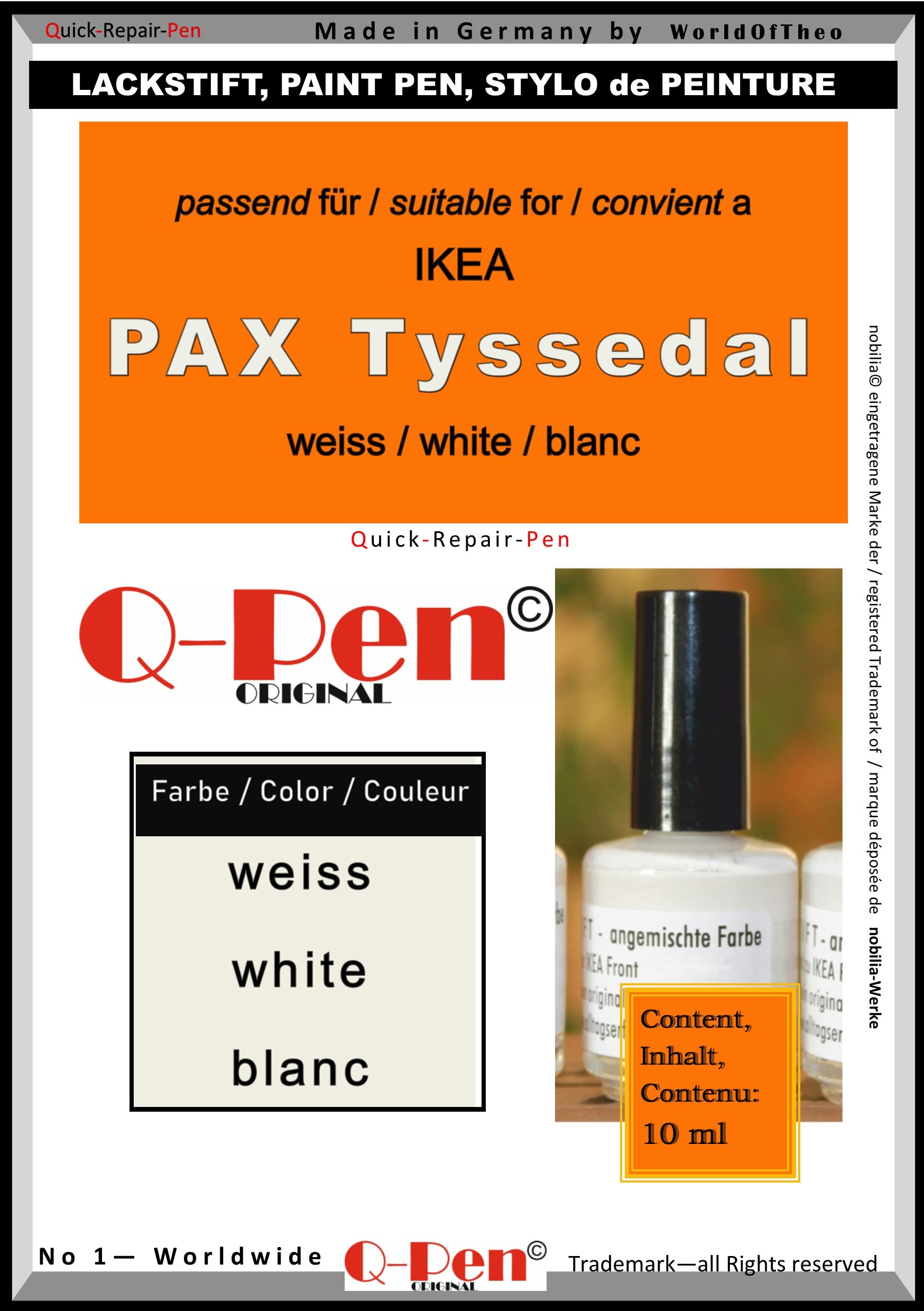 Q-Pen Original Touch-Up Paint for IKEA PAX Tyssedal White - Paint Pen by