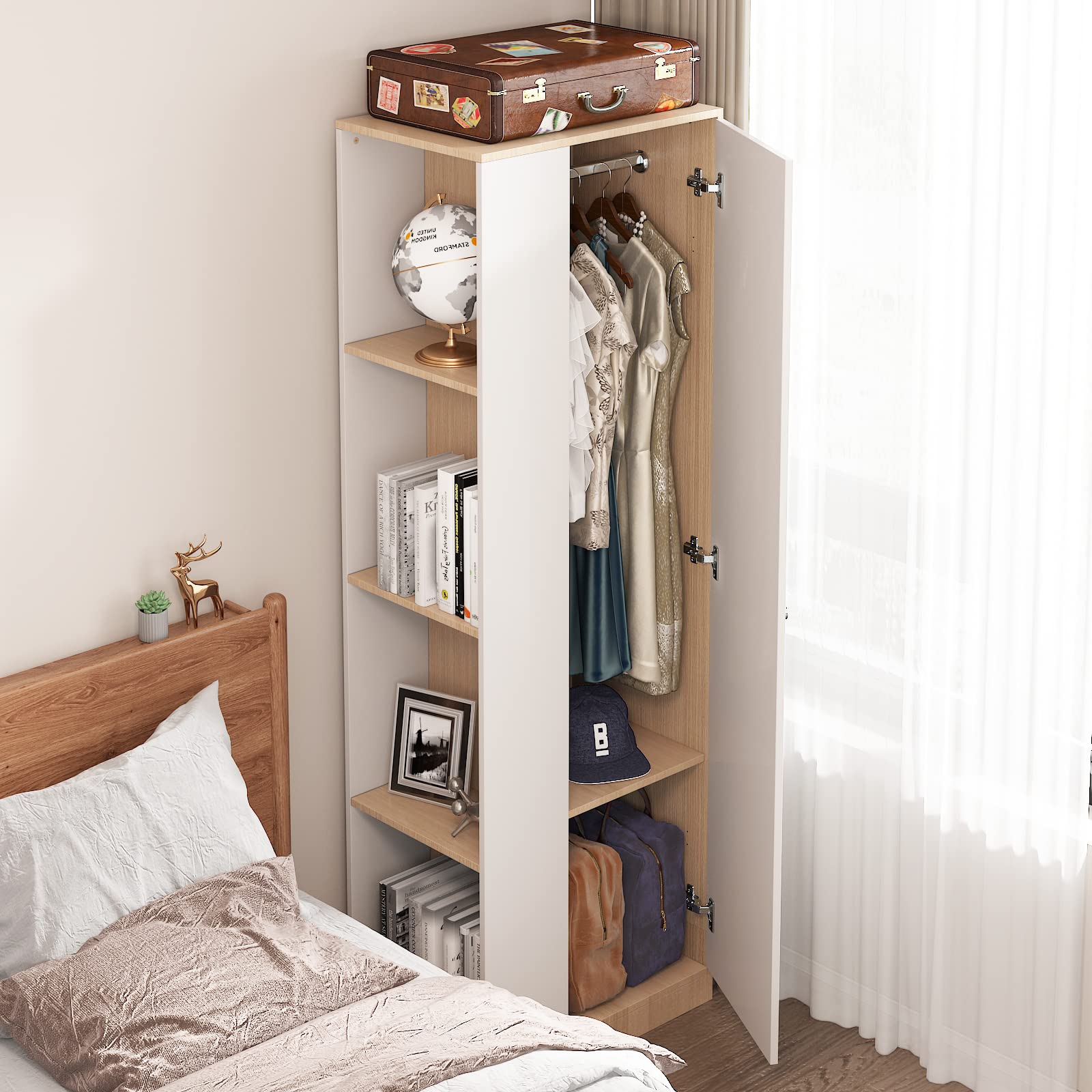 VVSmriti Modern Wardrobe,White Floor Storage Cabinet with Hangers,Spacious and Versatile,Efficient Storage Easy to Install,Dimensions: 15.7" D x 23.6" W x 70.8" H