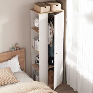 VVSmriti Modern Wardrobe,White Floor Storage Cabinet with Hangers,Spacious and Versatile,Efficient Storage Easy to Install,Dimensions: 15.7" D x 23.6" W x 70.8" H