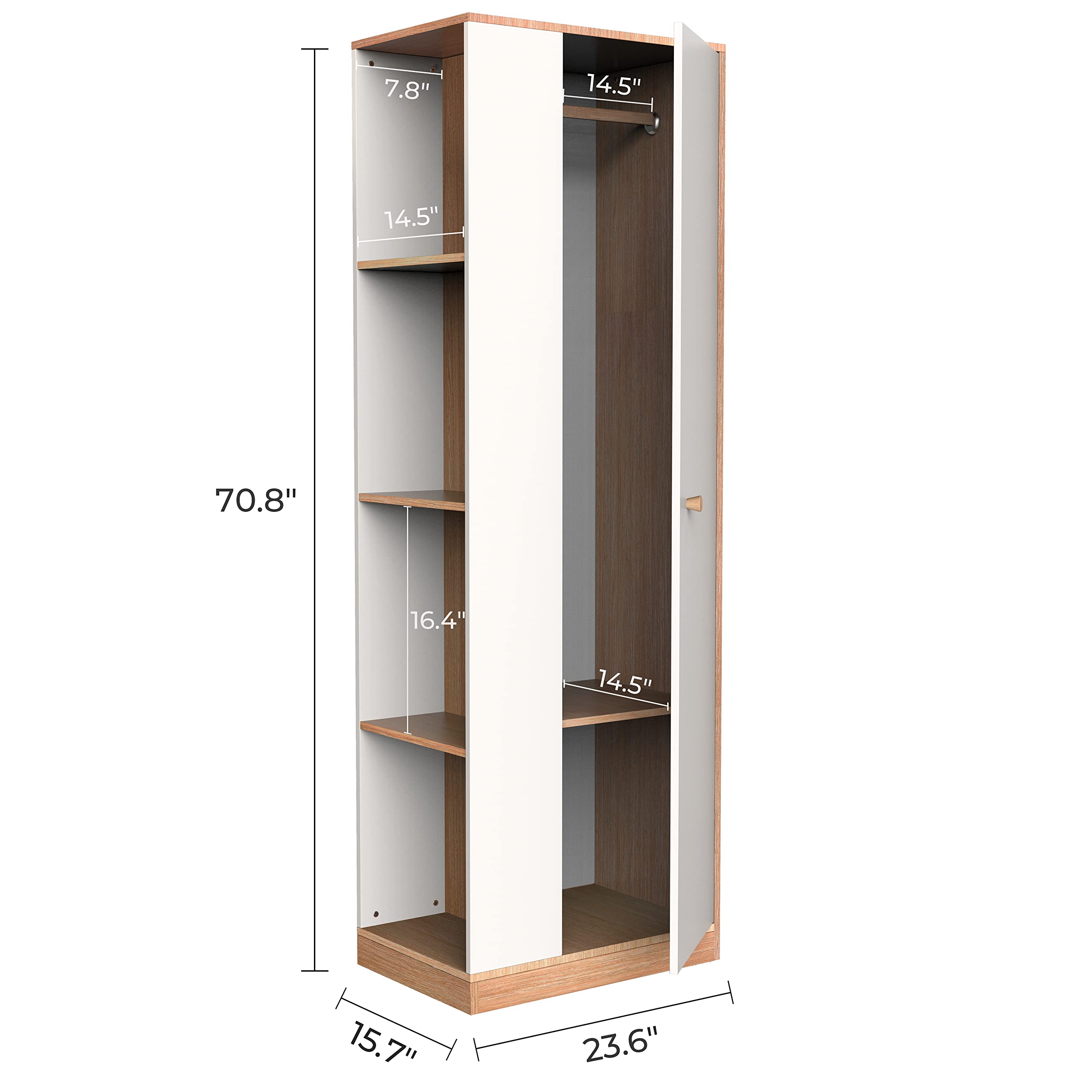 VVSmriti Modern Wardrobe,White Floor Storage Cabinet with Hangers,Spacious and Versatile,Efficient Storage Easy to Install,Dimensions: 15.7" D x 23.6" W x 70.8" H